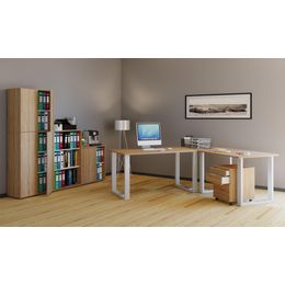 Vcm Eck-Schreibtisch "Lona" 220x160x80 U-Füße Sonoma-Eiche/Weiß