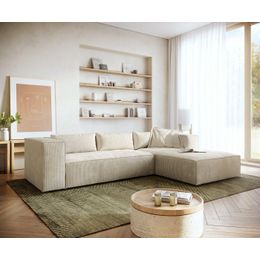 DeLife Ecksofa Brom, Cord Beige 260x175 cm Recamiere rechts