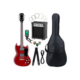 McGrey E-Gitarre McGrey Rockit E-Gitarre Double Cut-Komplettset Cherry Red
