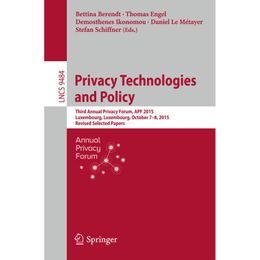 Springer International Publishing Privacy Technologies and Policy, Kartoniert (TB)