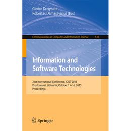 Springer International Publishing Information and Software Technologies, Kartoniert (TB)