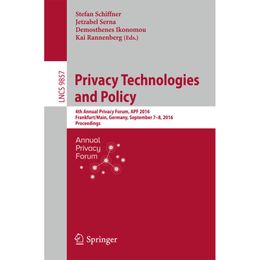 Springer International Publishing Privacy Technologies and Policy, Kartoniert (TB)