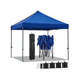 Yaheetech 3x3m Pavillon Pop-Up Gartenpavillon Faltpavillon wasserdicht Sonnenschutz Gartenzelt inkl. Tragetasche mit Rollen für Garten/Festival, Blau