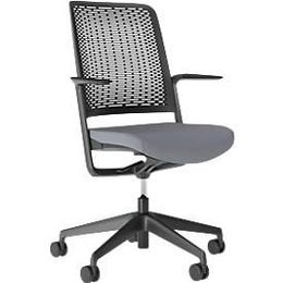 Nowy Styl Bürostuhl WithMe, mit Armlehnen, Auto-Synchronmechanik, Flachsitz, perforierter Kunststoffrücken, abnehmbarer Sitzbezug, schwarz/grau