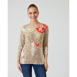 Ovanti Strickdesign Pullover mit Blüten- und Schlangendruck