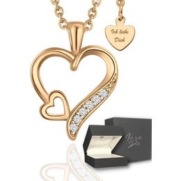 LOVENEST Herzkette Halskette Damen Rosegold Herzkette Rose Gold Kette vergoldet Schmuck (Silberkette Rosegold vergoldet Anhänger Geschenke für Frauen Weihnachtsgeschenk Freundin