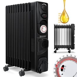 Kesser® Ölradiator - Elektrische Heizung 2500W Öl Radiator Elektroheizung Mobil Timer Lüfter Abschaltautomatik stufenlose Temperaturregelung Überhitzungsschutz