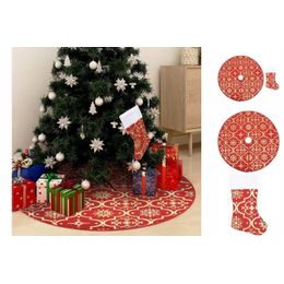 vidaXL Christbaumschmuck Luxus-Weihnachtsbaumdecke mit Socke Rot 122 cm Stoff