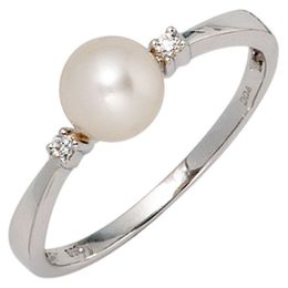 Schmuck Krone Fingerring Damenring Ring Perle & Diamanten Brillanten 585 Gold Weißgold Damen Goldring