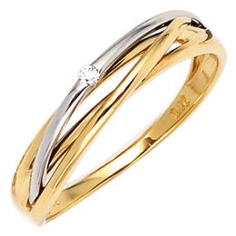 Schmuck Krone Diamantring Ring Damenring mit Diamant Brillant 0.02Ct W/SI 585 Gold Gelbgold Weißgold