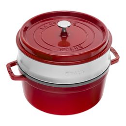 Staub La Cocotte mit Dämpfeinsatz 26 cm, rund, Kirsch-Rot, Gusseisen