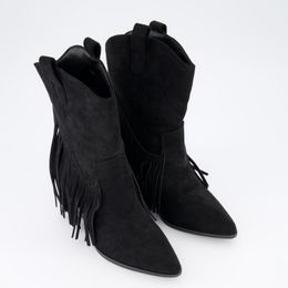 TK Maxx Schwarze Cowboy-Stiefeletten mit Fransen