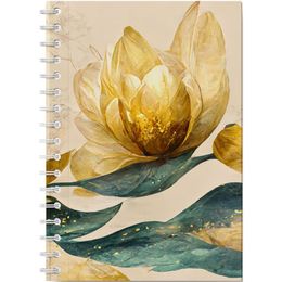 Eleganz der Natur - Premium Spiral-Notizbuch A5 Soft-Touch liniert, verzaubert durch goldenen Blütencharme