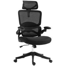 Vinsetto Bürostuhl mit verstellbarer Kopfstütze und hochklappbaren Armlehnen schwarz (Farbe: schwarz)