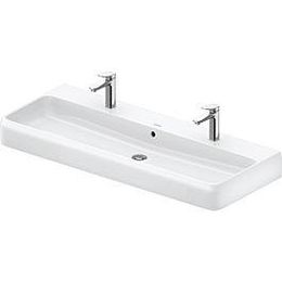 Duravit Qatego Doppel-Waschtisch 2382120024 120x47cm, mit 2 Hahnlöcher, Überlauf, Hahnlochbank, weiß Hochglanz