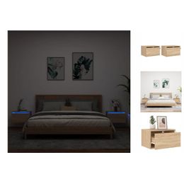 vidaXL Nachttisch Wand-Nachttische mit LED-Leuchten 2 Stk Sonoma-Eiche