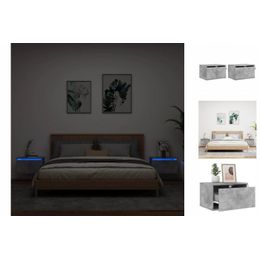 vidaXL Nachttisch Wand-Nachttische mit LED-Leuchten 2 Stk Betongrau