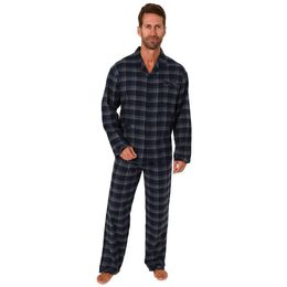 Normann Pyjama Herren Flanell Schlafanzug langarm zum durchknöpfen