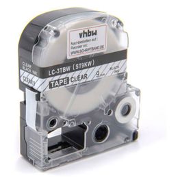 Schriftband-Kassette kompatibel mit KingJim SR950, SR-PBW1, SR-RK1 Etiketten-Drucker 9mm Schwarz auf Transparent - vhbw
