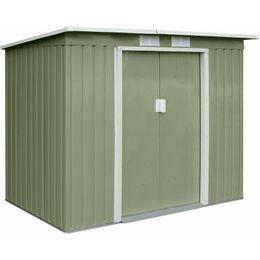 P100 Metall Gerätehaus mit Bodenrahmen 203 × 117 × 173 cm (BxTxH) 3,6 m³ Pultdach Grün - Hattoro