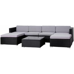Lugano Polyrattan Lounge Rattan Set Couch Sofagarnitur schwarz Gartenmöbel - SVITA