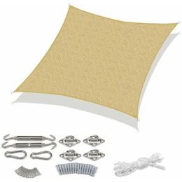 sekey Sonnensegel Sonnenschutz Garten Balkon und Terrasse wetterbeständig hdpe mit Befestigungsset, 3 x 3m, Sand