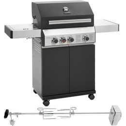 Black 3+1 + Drehspieß-Set Gasgrill mit Seitenbrenner Gasgrill 3 Brenner Matt Schwarz - Taino