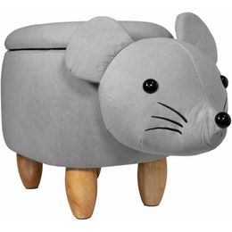 SVITA - animal storage Kinderhocker Tierhocker mit Stauraum gepolsterter Hocker mit Holzbeinen Grau Tier-Motiv Maus