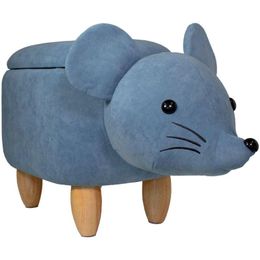 SVITA - animal storage Kinderhocker Tierhocker mit Stauraum gepolsterter Hocker mit Holzbeinen Blau Tier-Motiv Maus