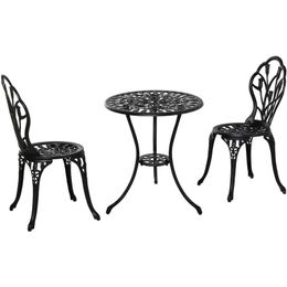 Outsunny - Sitzgruppe 3-teilige Essgruppe Gartenmöbel-Set 1 Tisch+2 Stühle Alu Schwarz - Schwarz