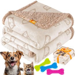 LOVPET® wasserdichte Hundedecke, Sherpa Fleece Haustier Decke + 3x Spielzeugknochen, maschinenwaschbar, beidseitiger Sofabezug-Schutz