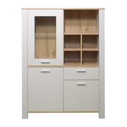 Mäusbacher Mäusbacher Nele Highboard Holzwerkstoff 2 Türen 1 Schubkasten 1 Rahmentür 111x152x44 cm Kreidegrau matt lack/Asteiche