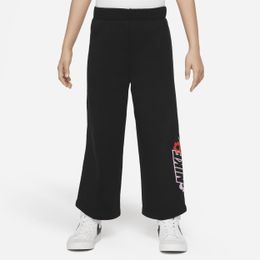 Nike Fleece-Hose mit weitem Bein und Blumendesign für jüngere Kinder - Schwarz