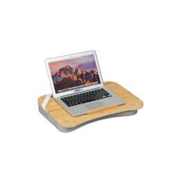 Relaxdays Laptop Tablett Graues Laptopkissen mit Bambusablage