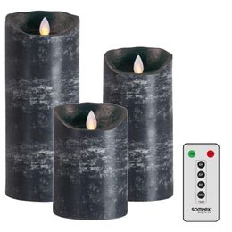 Sompex LED-Kerze 3er Set Flame LED Kerzen anthrazit 12