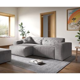 DeLife Big-Sofa Sirpio, XL Cord Silbergrau 270x170 cm Recamiere variabel mit Hocker