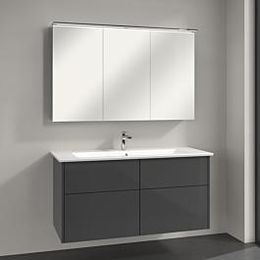 Villeroy & Boch Villeroy & Boch Finero Badmöbel Set 120 cm, Glossy Grey Waschtisch mit Waschtischunterschrank und Spiegelschrank