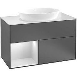 Villeroy & Boch Villeroy und Boch Finion Waschtischunterschrank GA12PDGK 100cm, Abdeckplatte black matt, Emotion, Regale Black matt lacquer, Anthracite matt