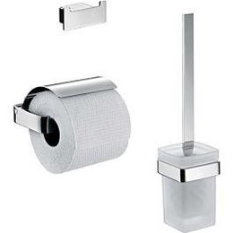 Emco Loft WC-Set 059800100 chrom, Papierhalter mit Deckel, Bürstengarnitur und Doppelhaken