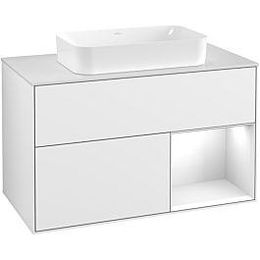 Villeroy & Boch Villeroy und Boch Finion Waschtischunterschrank F251GFGF 100x60,3cm, Abdeckplatte white matt, Regal rechts Glossy white lacquer, Glossy white lacquer