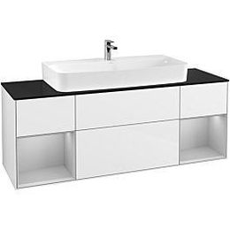 Villeroy & Boch Villeroy und Boch Finion Waschtischunterschrank F212GJGF 160cm, Abdeckplatte black matt, Regale Light grey matt lacquer, Glossy white lacquer