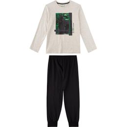 Sanetta Schlafanzug, Baumwolle, Print-Motiv, für Kinder, grau, 152