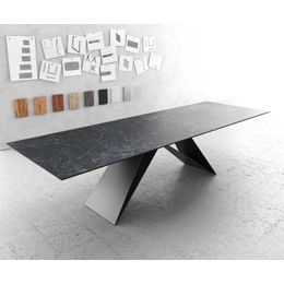 DeLife Esstisch Edge, Keramik Laminam® Nero Greco Grau 300x100cm V-Mittelfuß Schwarz