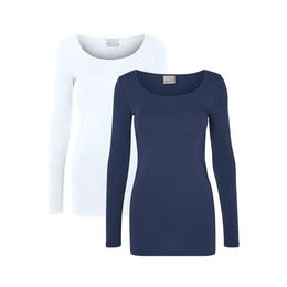 Véro Moda Vero Moda T-Shirt Dünnes Langarm Shirt 2-er Stück Set VMMAXI (2-tlg) 5185 in Weiß-Blau