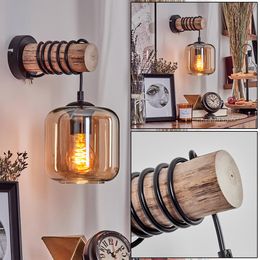 hofstein Lauden Wandleuchte Glas 15 cm Naturfarben, Schwarz, 1-flammig