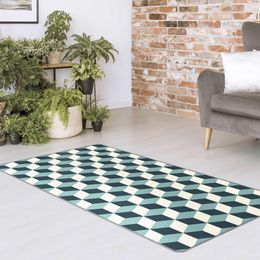 Teppich Geometrischer Fliesenmix Würfel Türkis