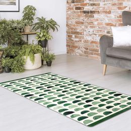 Teppich Aquarell Halbkreise in Moosgrün mit Balken