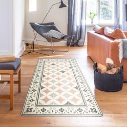 Teppich Geometrische Fliesen Kreisblüten Orange mit Bordüre