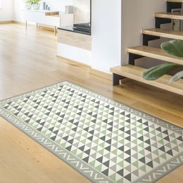 Teppich Geometrische Fliesen kleine Dreiecke Olivgrün mit Bordüre