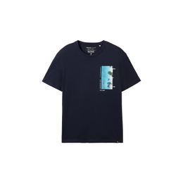 Tom Tailor Denim Herren T-Shirt mit Bio-Baumwolle, blau, Fotoprint, Gr. XL